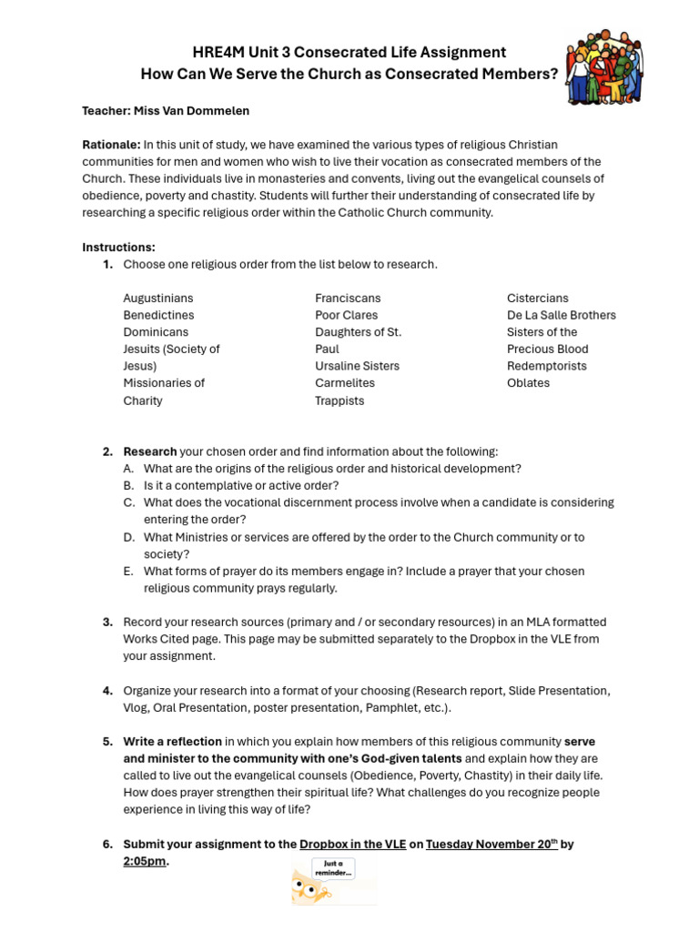 HRE4M Consecrated Vocations Assignment | PDF | Catholic Church | Inquiry