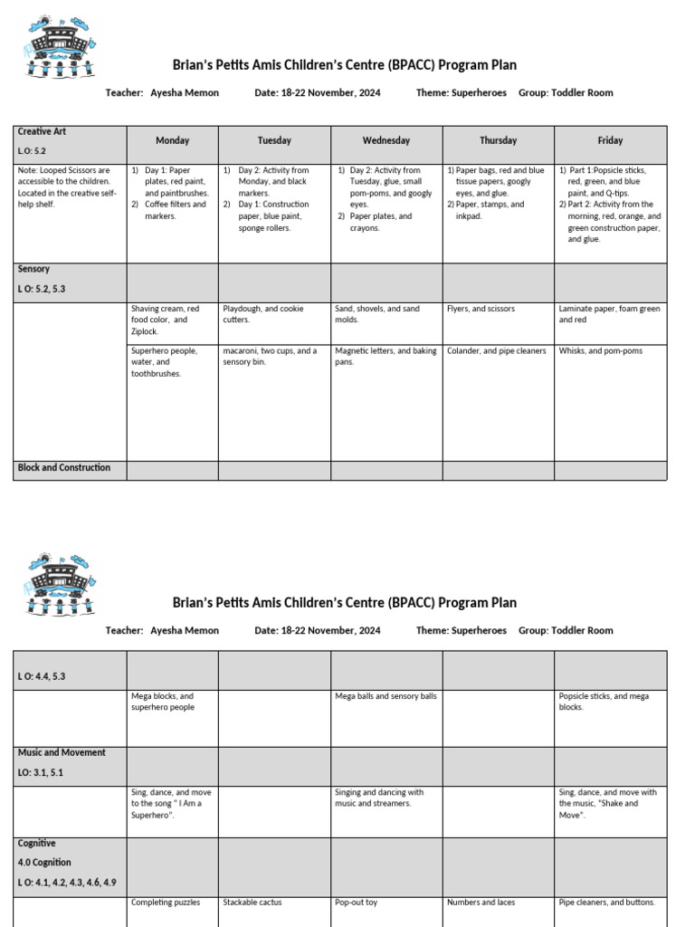 Toddler Plan Superheros | PDF