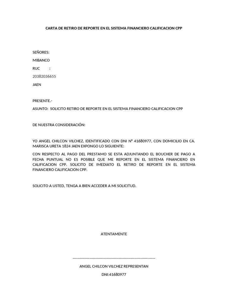 Solicitud Retiro Reporte CPP Mibanco | PDF