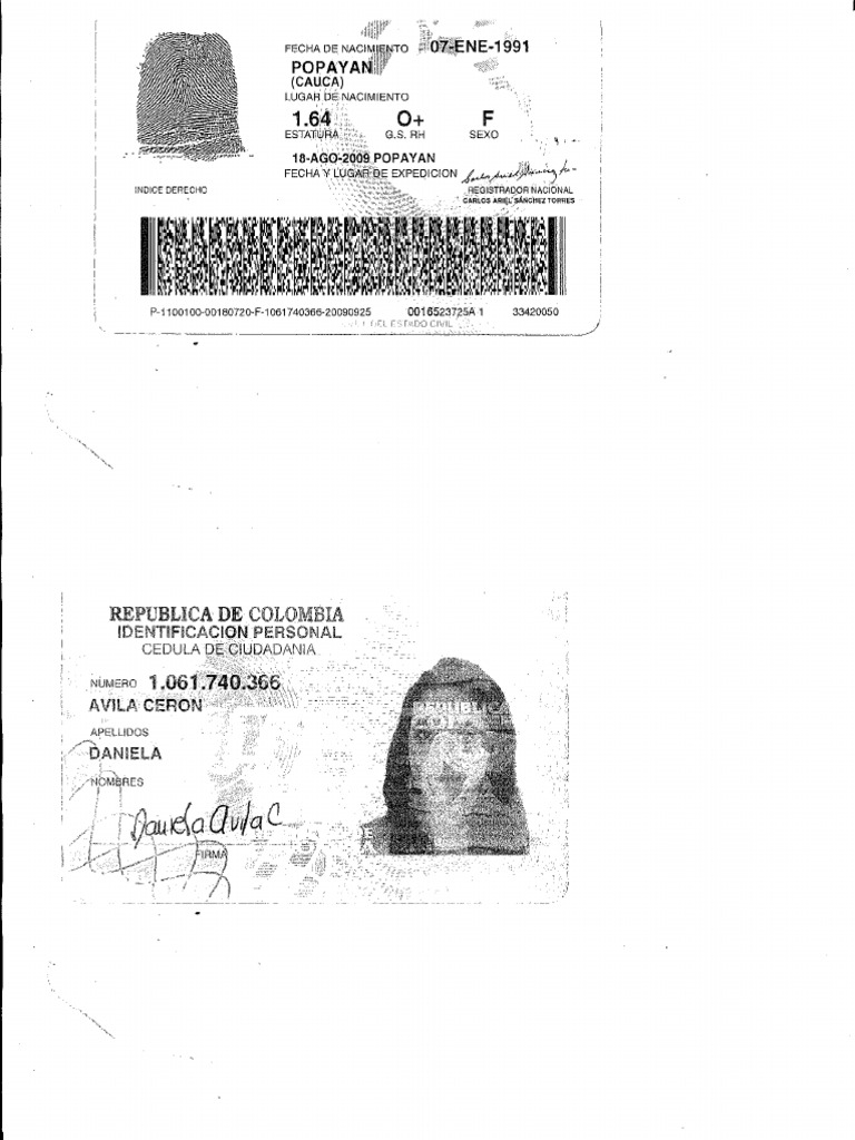 Cédula de Ciudadanía - DANIELA ÁVILA | PDF