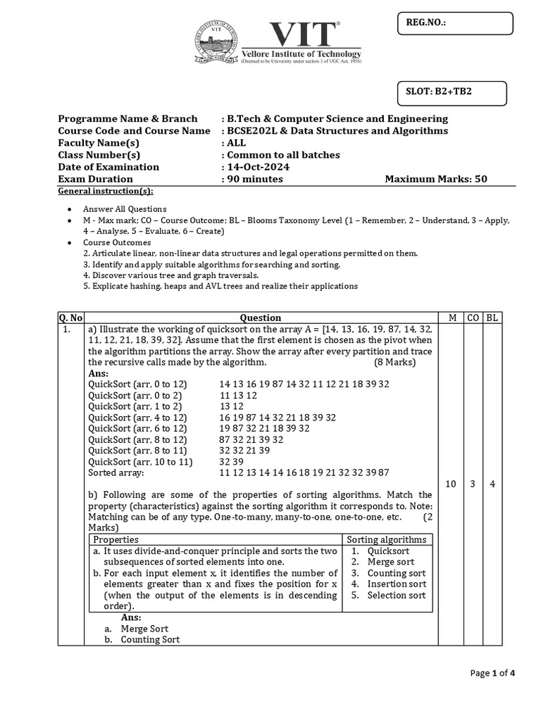 Fallsem2024-25 Bcse202l TH VL2024250101801 Cat-2-Qp - Key | PDF | Algorithms And Data Structures ...