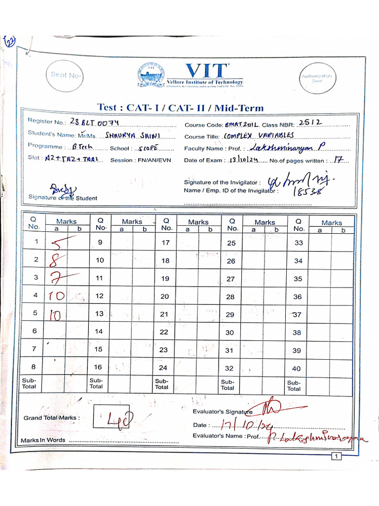 Fallsem2024-25 Bmat201l TH VL2024250102512 Sample-Answer-Sheets-Cat2 | PDF