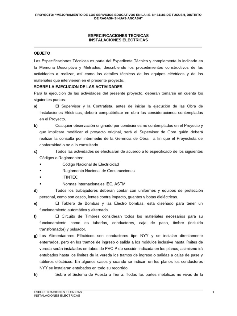 Espec. Tecnicas Inst. Electricas | PDF | Aislador (Electricidad) | Enchufes y tomas de corriente ...