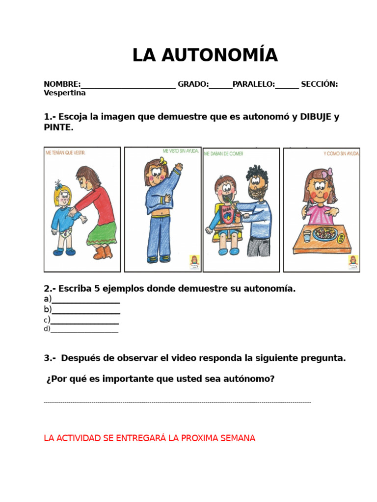 Actividad sobre Autonomía Escolar | PDF