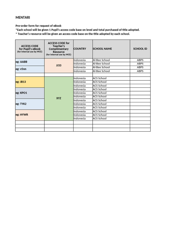 Pre - Order Form For Ebook Access Codes - Teacher Resources - AKSES ...