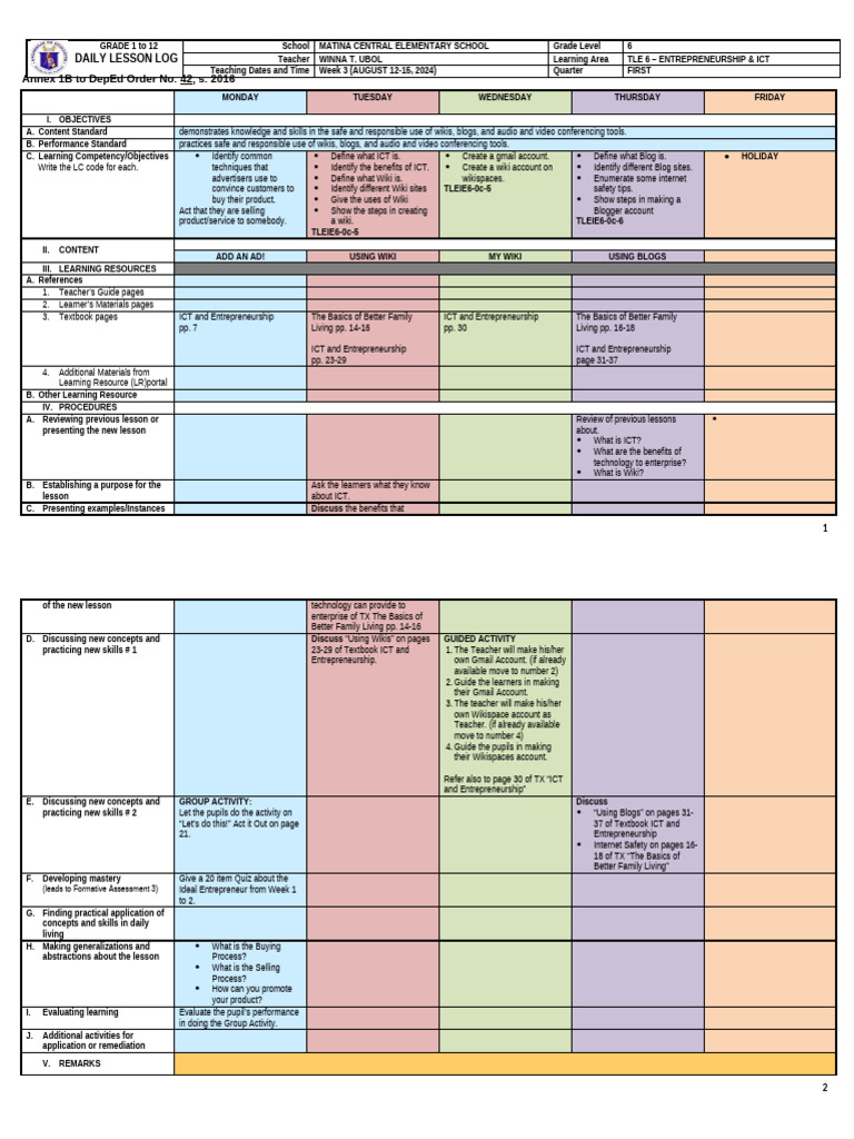 Dll Tle Ict Week 3 Pdf Educational Technology Teachers