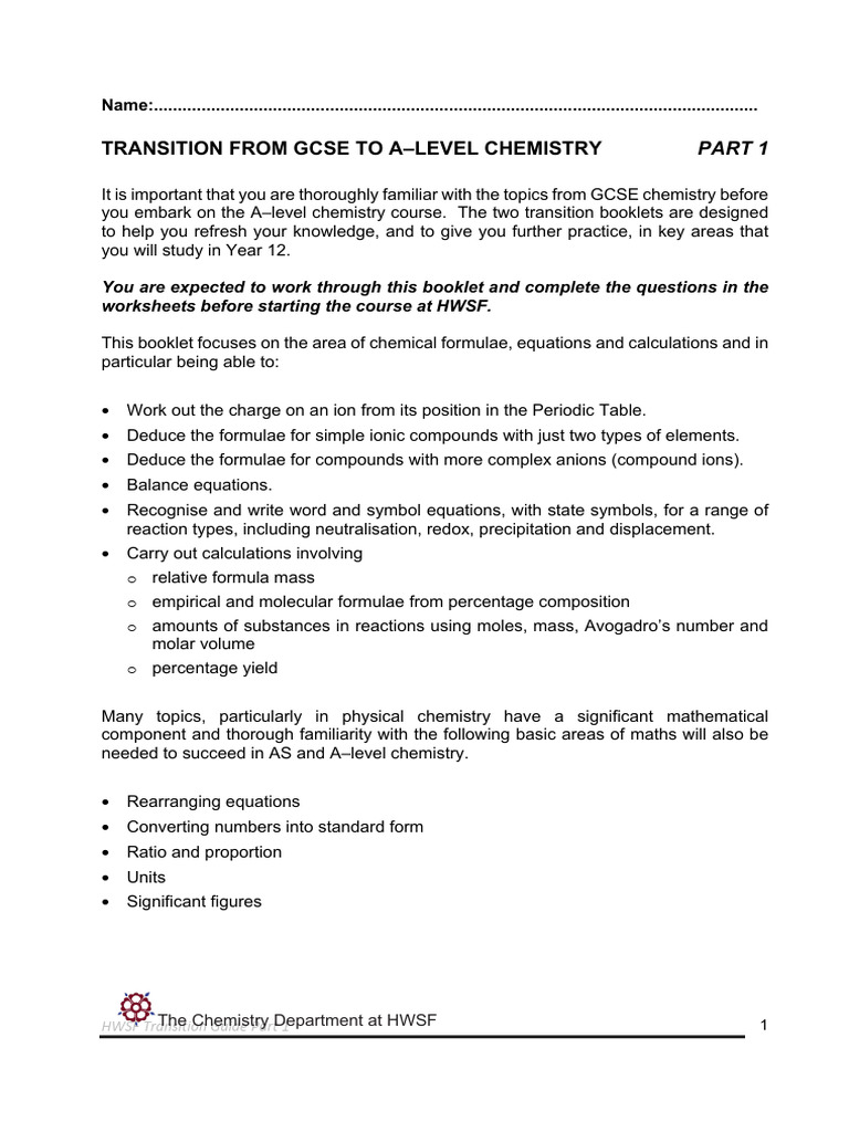 HWSF Transition Guide Part 1 | PDF | Mole (Unit) | Chemical Compounds