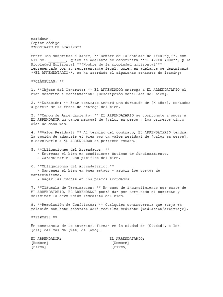 Modelo Básico de Contrato de Leasing para Propiedad Horizontal | PDF