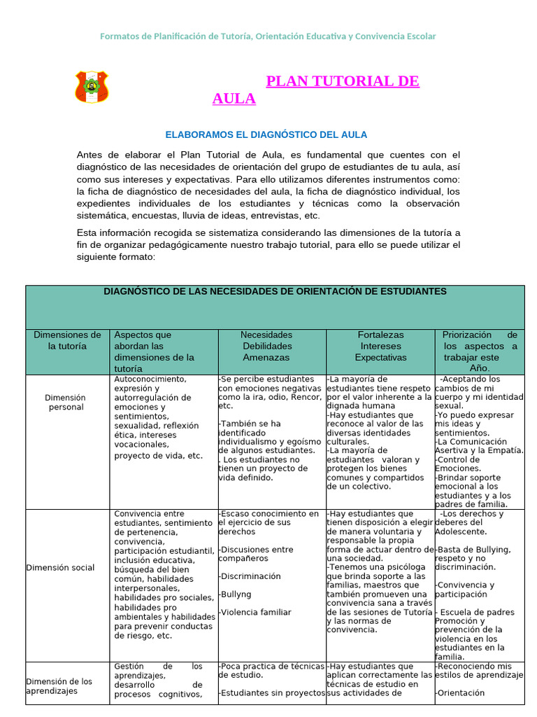PLAN TUTORIAL de Aula-2023 2° A | PDF | Las emociones | Violencia