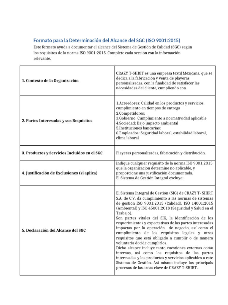 Alcance del SGC según ISO 9001:2015 | PDF | Calidad (comercial ...