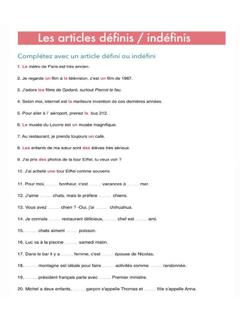 Comment Reconnaître Les Articles Définis Et Indéfinis – EGEX