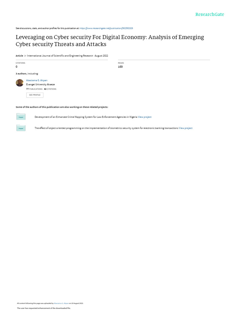 Leveraging On Cyber Security For Digital Economy Analysis of Emerging Cyber Security Threats and ...