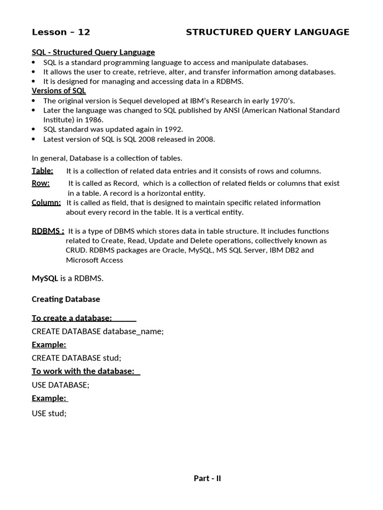 Introduction to SQL and Database Concepts | PDF | Sql | Databases