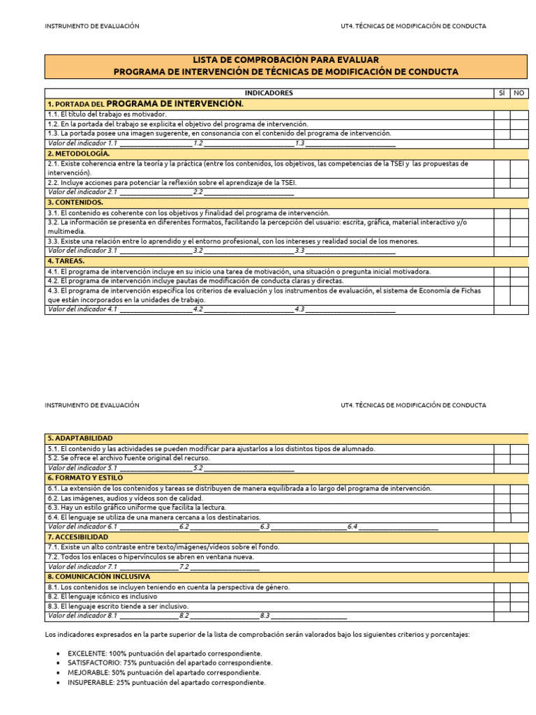 Lista de Comprobación - Ut4 | PDF | Evaluación | Cognición