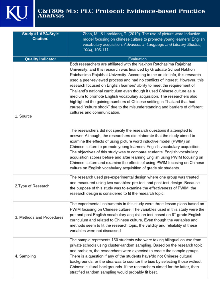 Group 3 Ct806 m5 PLC Evidence Based Practice Analysis | PDF | Sampling (Statistics) | Statistics