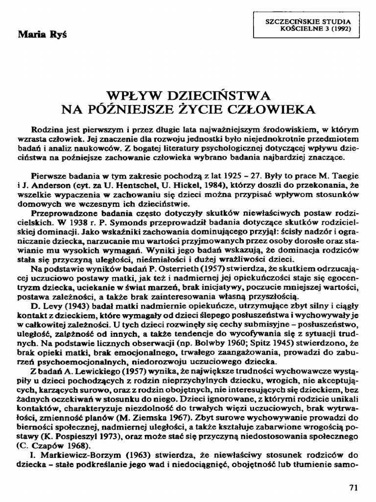 Rys Wplyw Dziecinstwa Na Pozniejsze Zycie Czlowieka | PDF