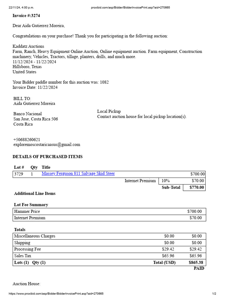 Paid Invoice | PDF | Auction | Invoice