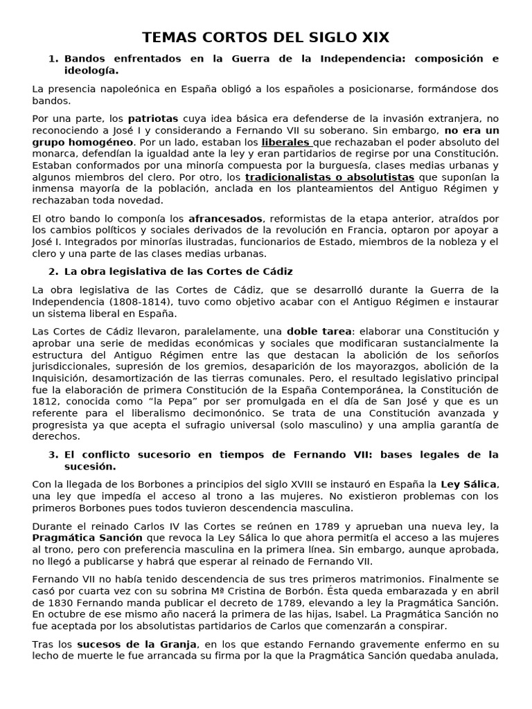 Temas Cortos Del Siglo Xix Pau 2025 | PDF | España | Gobierno de españa