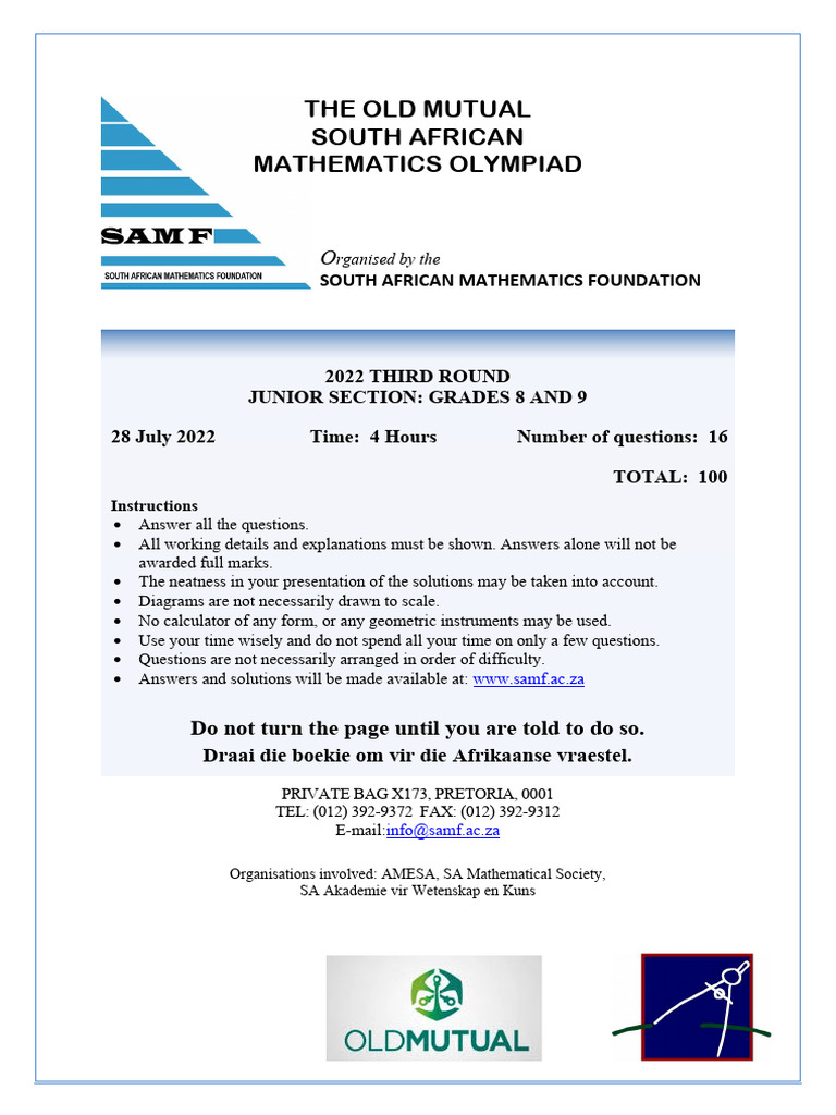 The Old Mutual South African Mathematics Olympiad | PDF | Area ...