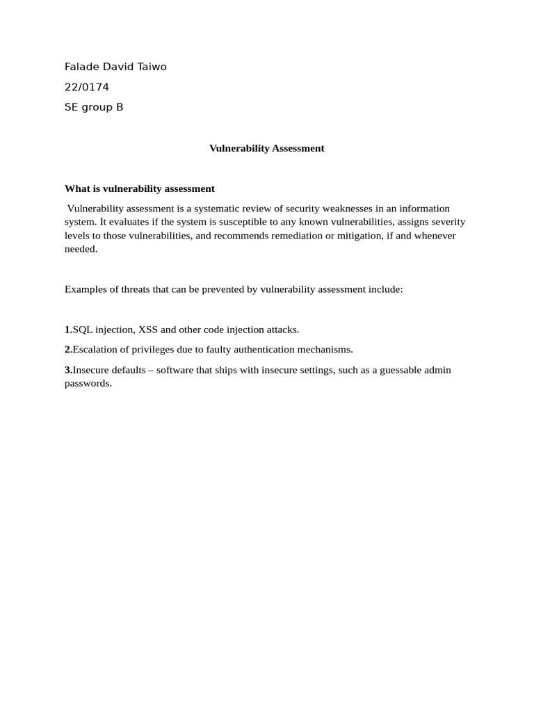 Vulnerability Assessment | PDF | Security | Computer Security