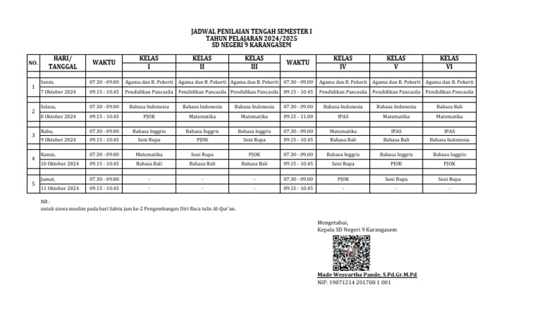Jadwal PTS I 2024-2025 | PDF
