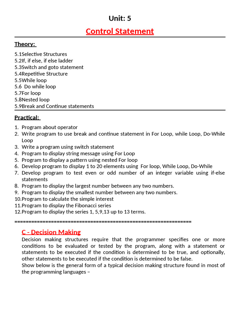 Unit 5 Control Statement | PDF | Control Flow | Computing