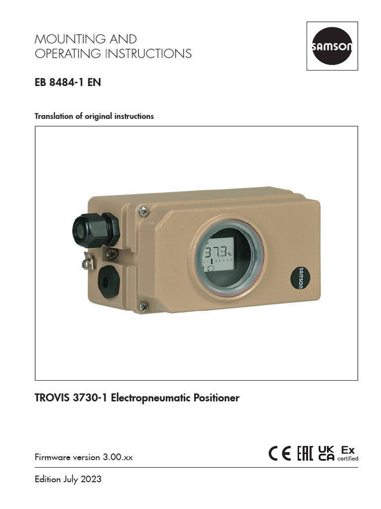 Samson TROVIS 3730-1 Electropneumatic Positioner E84841 | PDF | Valve ...