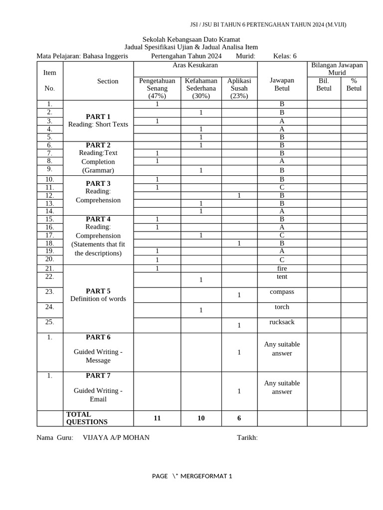 MVG Jsu & Jsi Year 6 Mid Term 2024 | PDF
