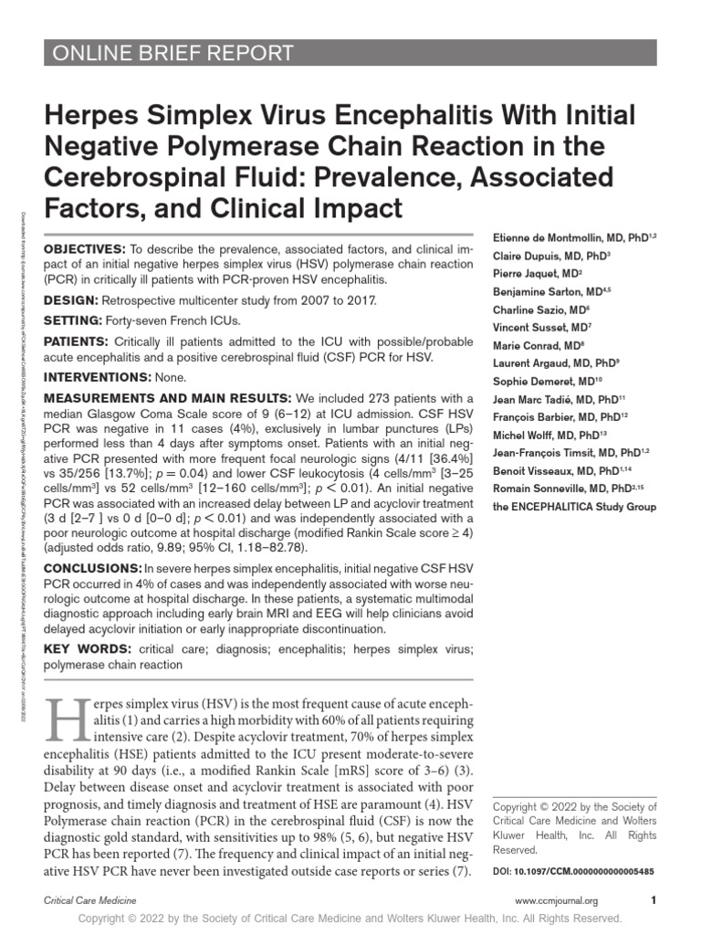 Herpes Simplex Virus Encephalitis With Initial.95008 | PDF ...