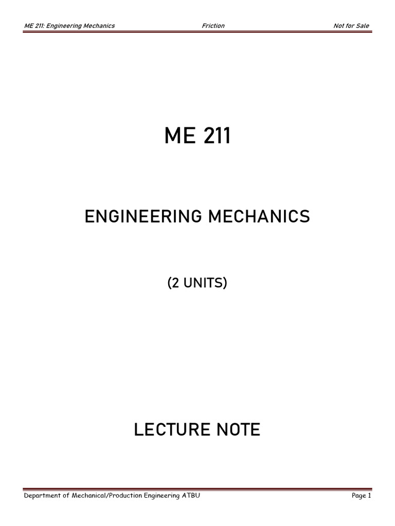 Engineering Mechanics (ME211) NOTE - FRICTION | PDF | Friction | Force