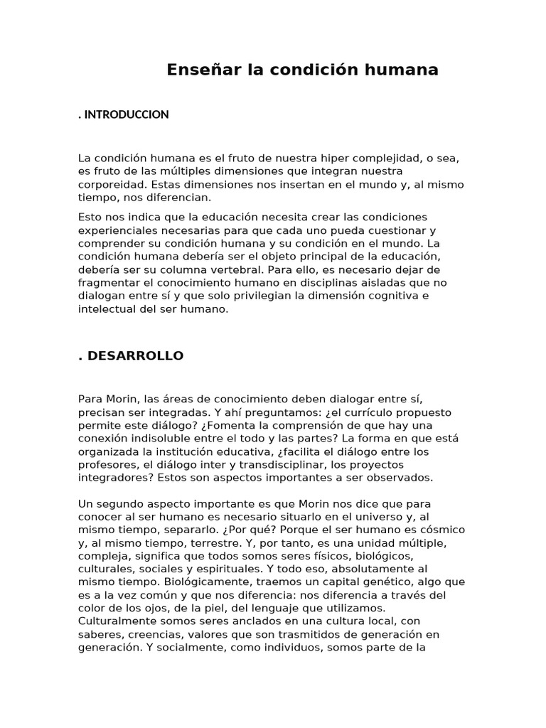 Enseñar La Condición Humana - doJJJJJJJ | PDF | Aprendizaje | Ciencia ...