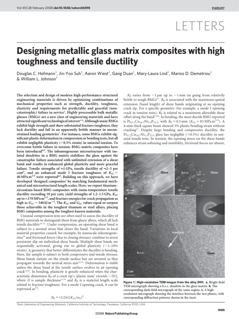 Designing Metallic Glass Matrix Composites With High | PDF | Fracture ...