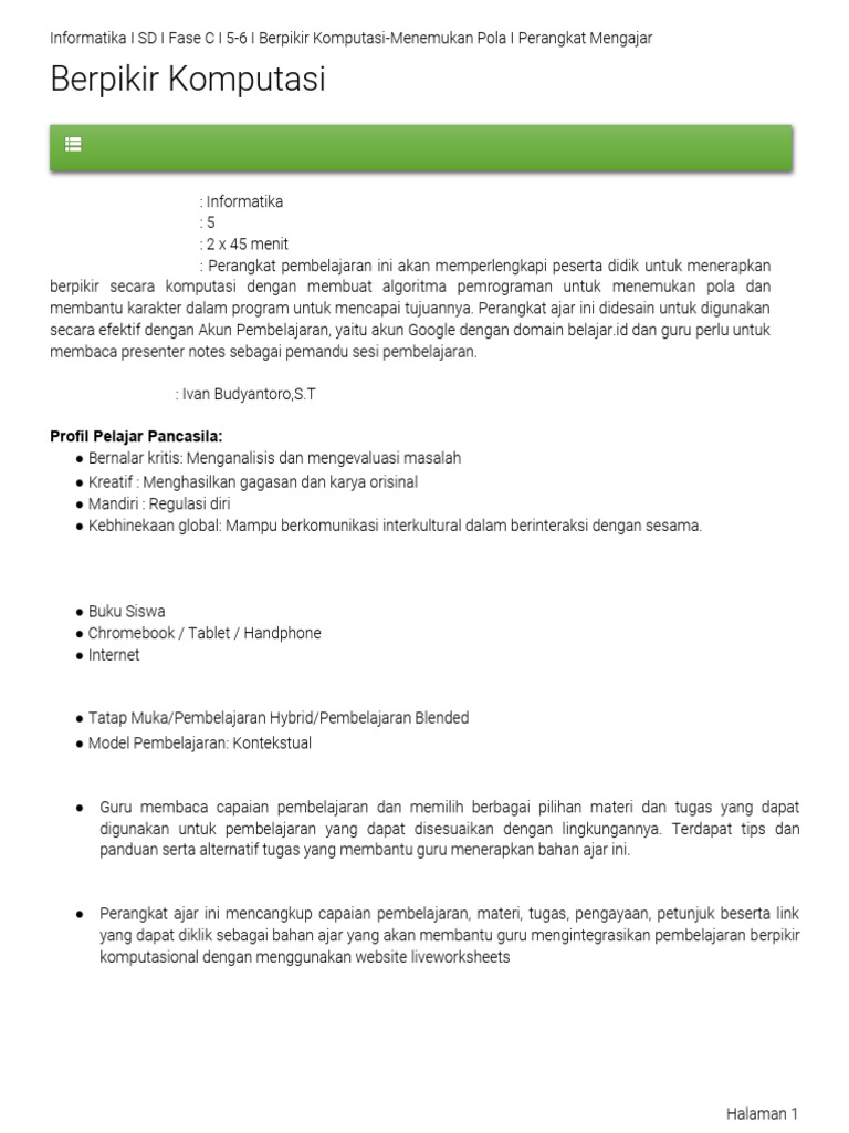 Modul Ajar Tik Kelas 5 SD | PDF