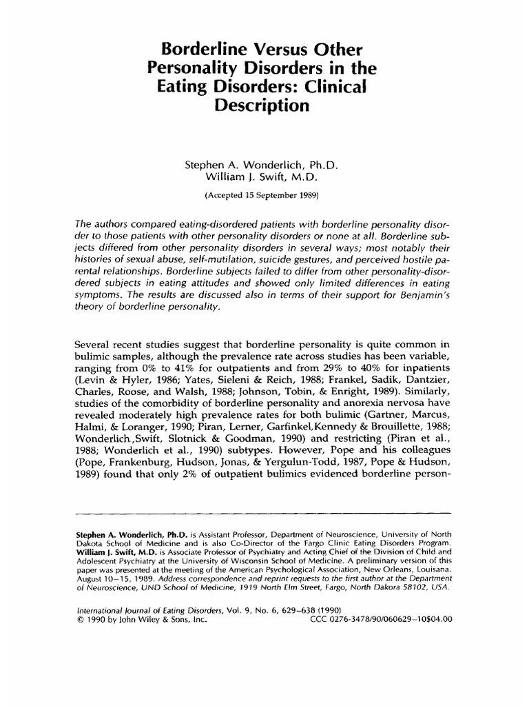Wonderlich 1990 | PDF | Borderline Personality Disorder | Bulimia Nervosa