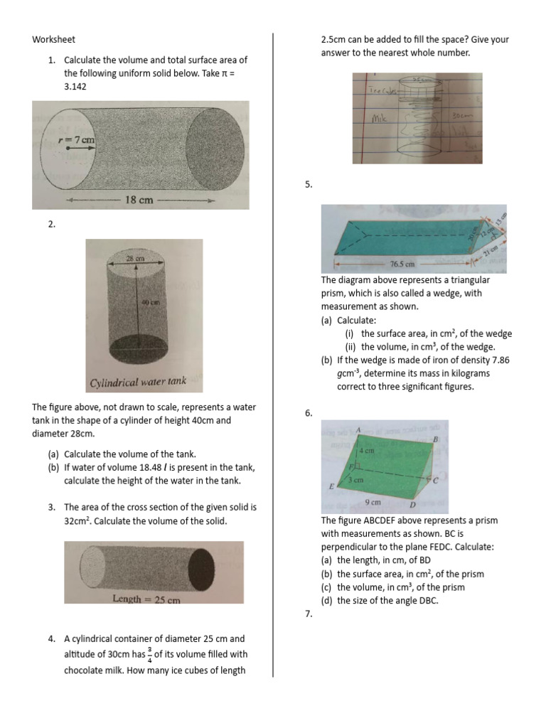 Worksheet - Solids | PDF | Volume | Area