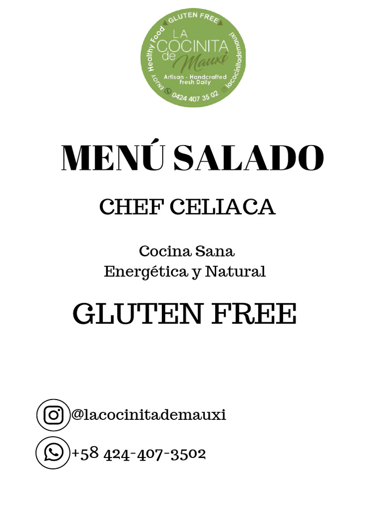 Menú Salado Sin Gluten y Saludable | PDF | Panes | Alimentos