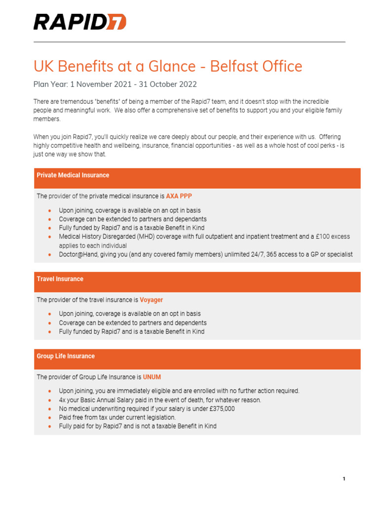 Rapid7+UK+Benefits+at+a+Glance+-+Belfast+(2021_2022) | PDF | Employee ...
