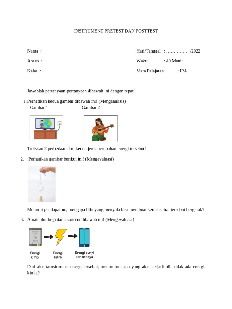 Instrument Pretest Dan Posttest | PDF