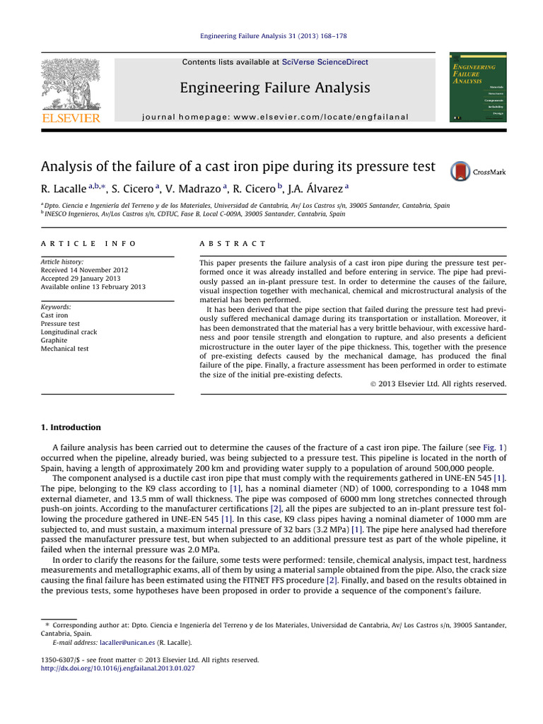 Analysis of The Failure of A Cast Iron Pipe During - 2013 - Engineering ...
