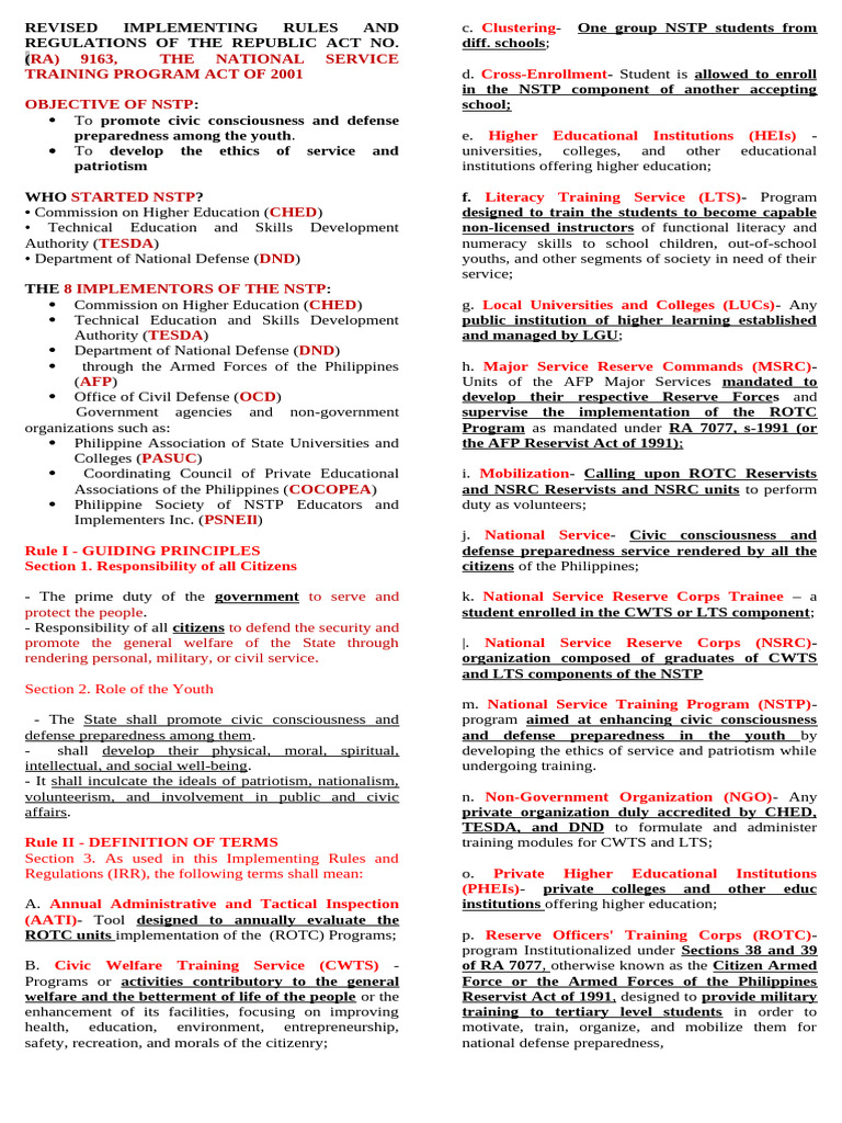 Nstp-reviewer | PDF | Separation Of Powers | Government