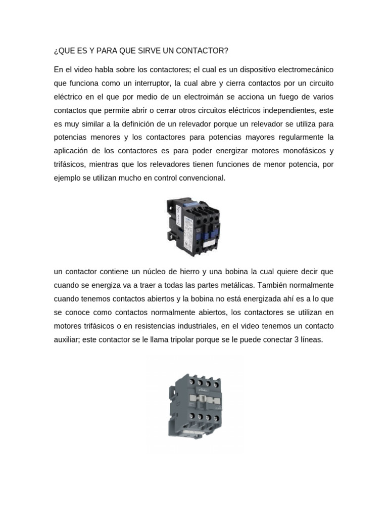 Que Es y para Que Sirve Un Contactor | PDF | Componentes | Electricidad