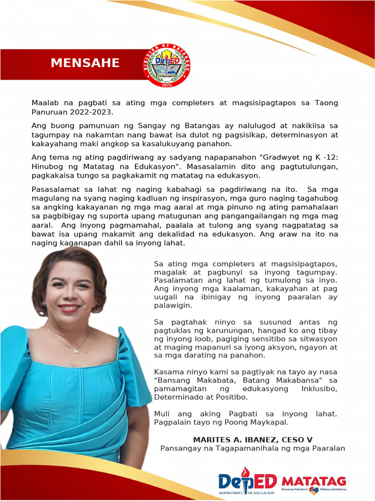 Graduation Message Mam SDS | PDF