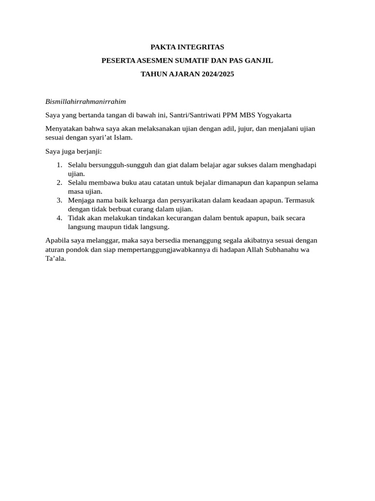 Pakta Integritas | PDF