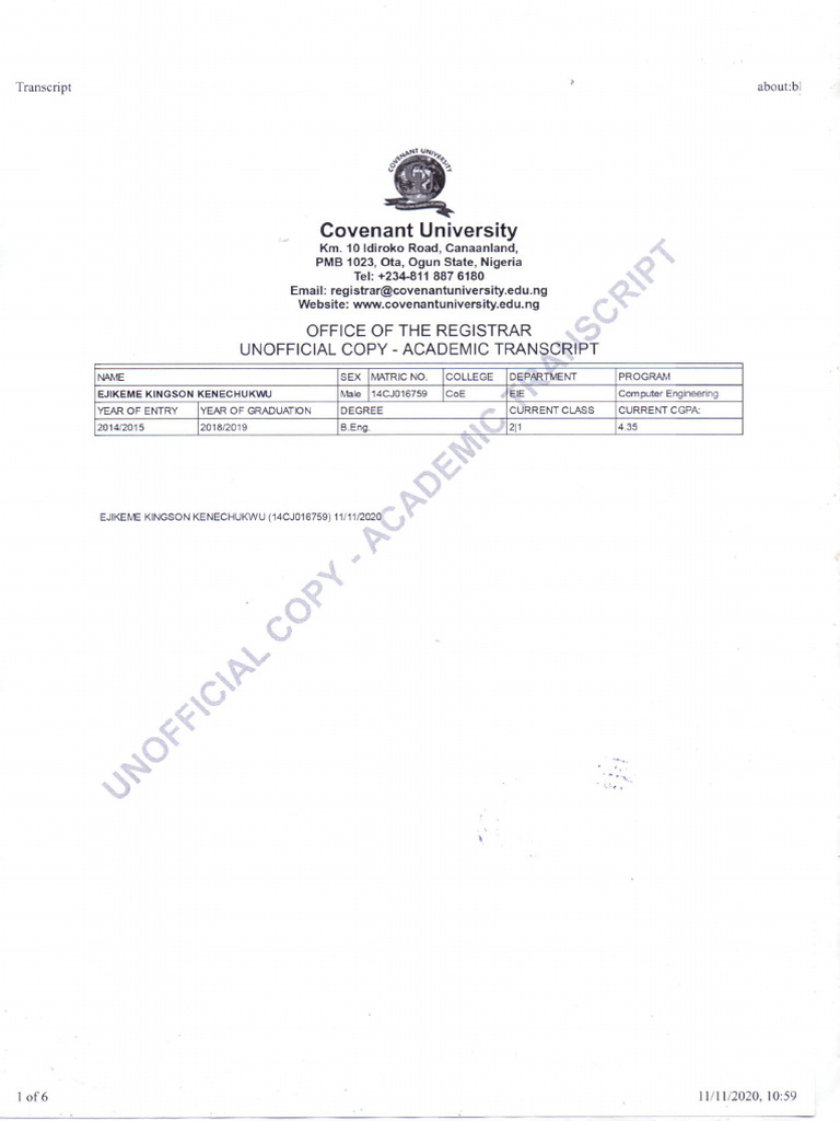 Kingson Transcript | PDF