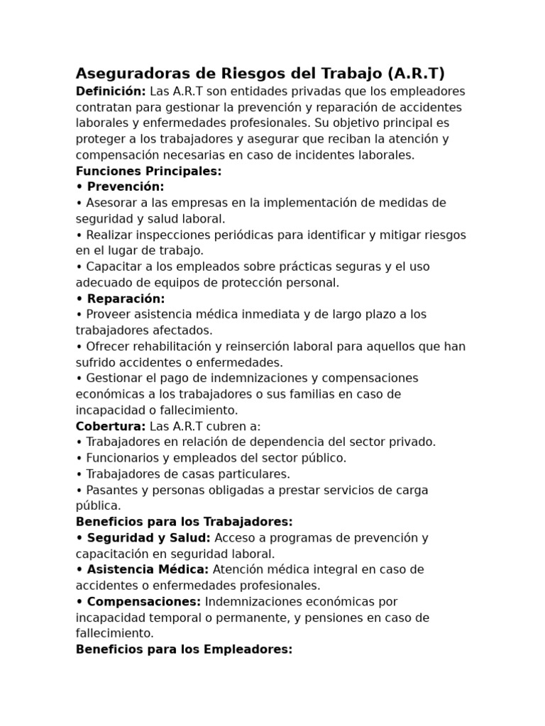 Aseguradoras de Riesgos del Trabajo (A.R.T) | PDF | Seguridad y salud ocupacional | Seguro