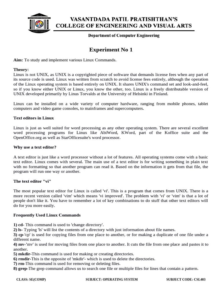 OS_EXPERIMENT NO_1 | PDF | Linux | Operating System