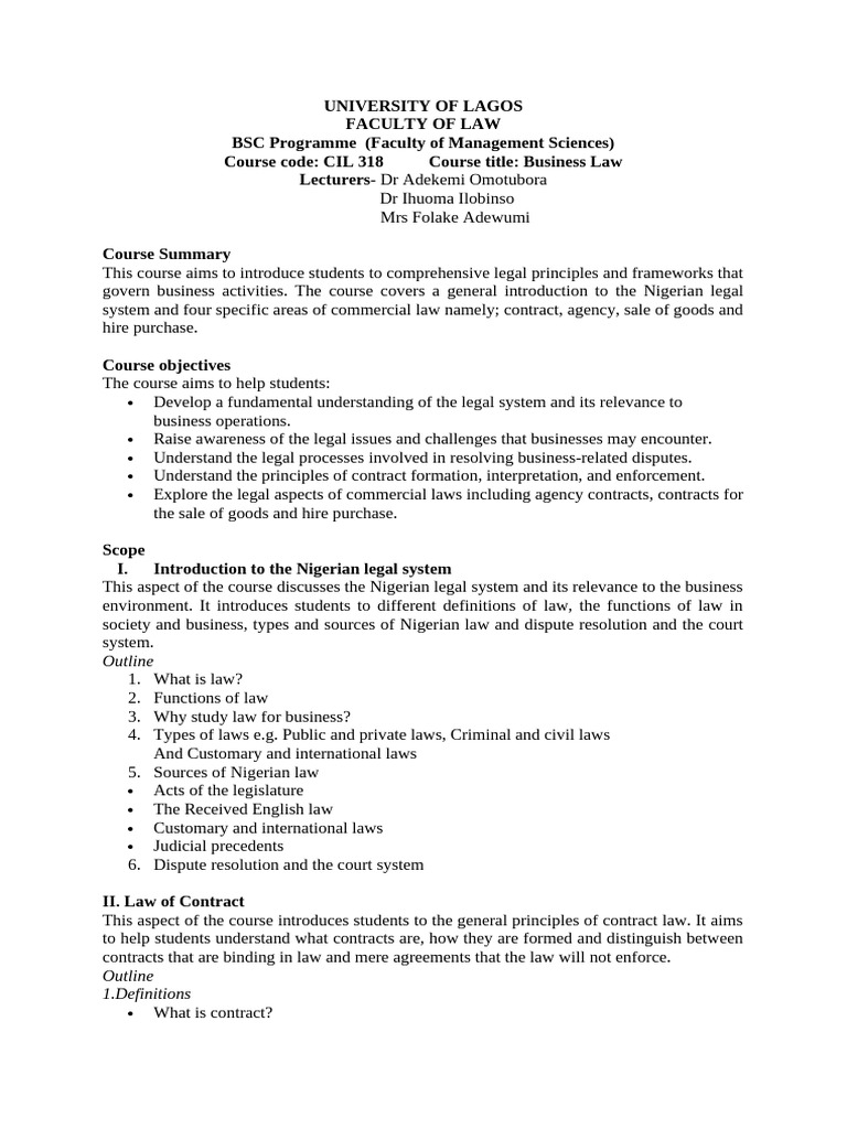 Business Law Syllabus 2024 | PDF | Law Of Agency | Offer And Acceptance