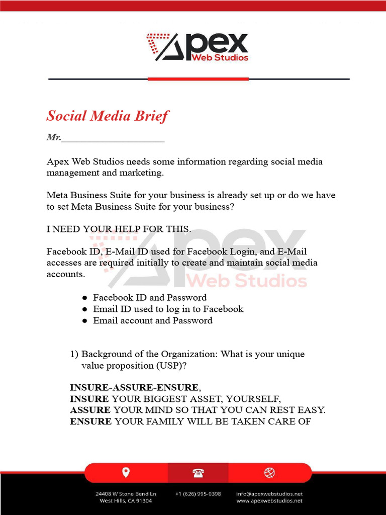 Social Media Brief - Apex Web Studios | PDF