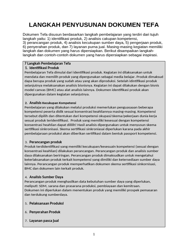 Langkah Penyusunan Dokumen Tefa | PDF