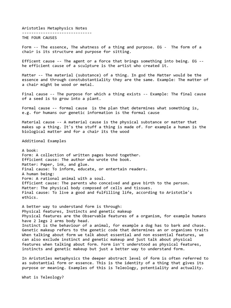 Aristotles Metaphysics Notes | PDF | Western Philosophy | Metaphysics